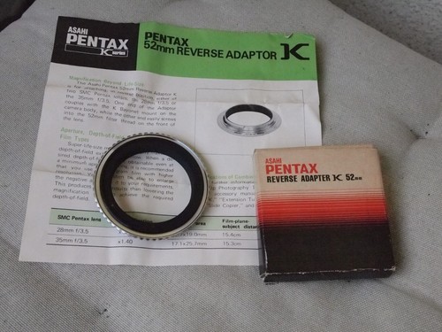 Original Asahi Pentax Reverse Adapter K mount 52mm Boxed, US DUTIES ...