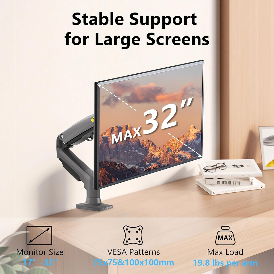 Monitor Arm Desk Mount Full Motion Swivel Monitor Stand Gas Spring for ...