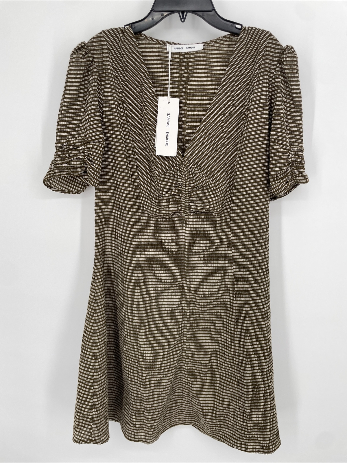 Samsoe Samsoe Women's Size XL Brown WHite Striped Short Sleeve Dress | eBay