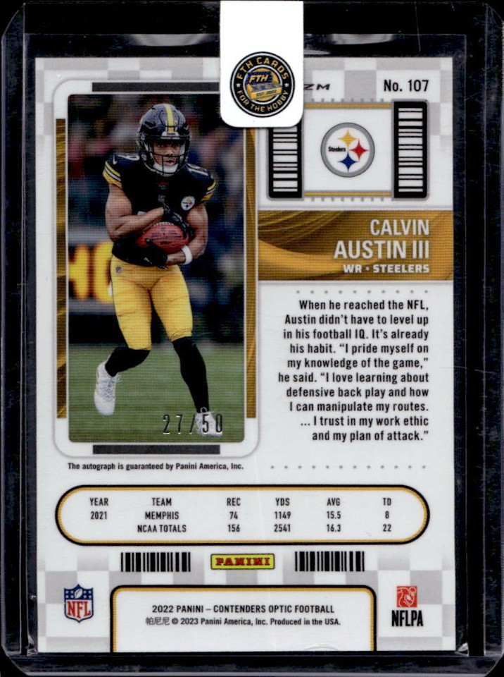 2022 Contenders Optic Calvin Austin III Orange Rookie Ticket RPS Auto ...
