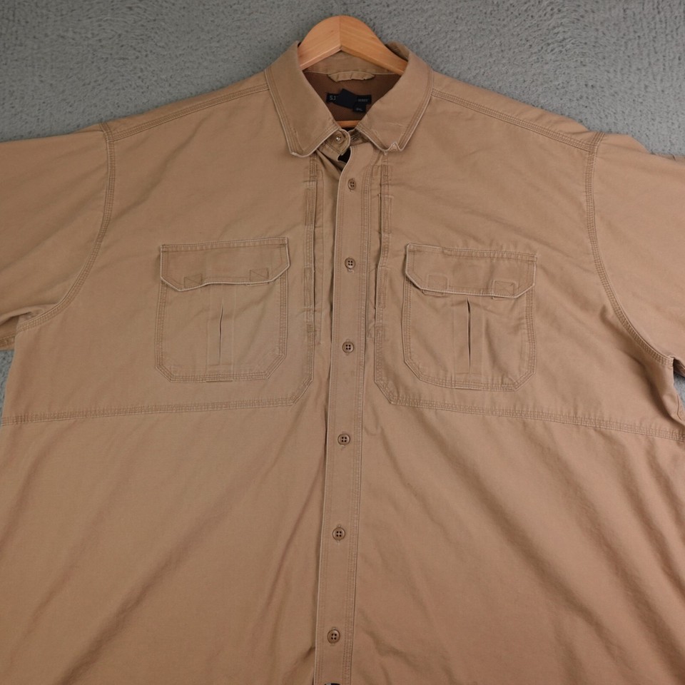 511 Tactical Shirt Mens 3XL Brown Short Sleeve Ripstop Vented Outdoor ...