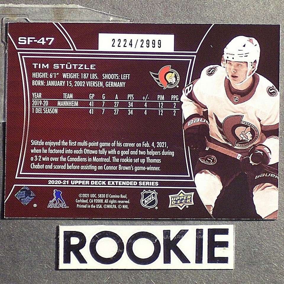 TIM STUTZLE /2999 ROOKIE 2020-21 UD SPx Finite #SF47 Ottawa Senators | eBay