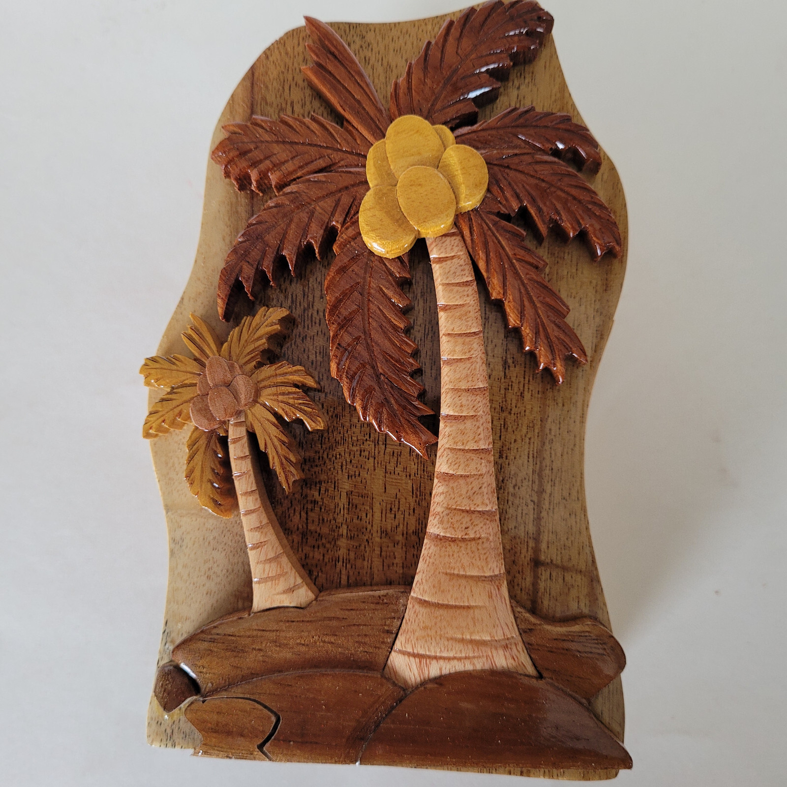 Palm Trees Secret Puzzle Jewelry Box 3D Wooden Trinket Stash Hand ...