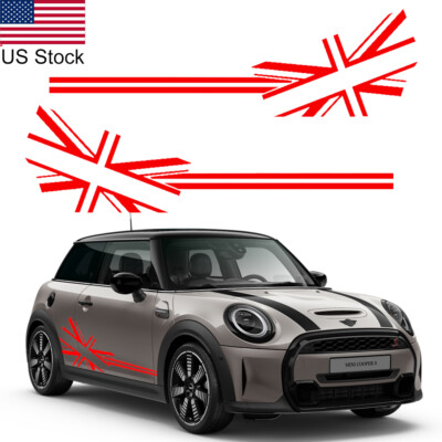 2PCS Red Britain Flag Graphic Side Body Decal Sticker For MINI Cooper ...