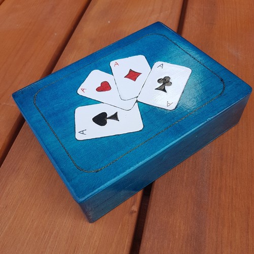 WOODEN DOUBLE PLAYING CARDS BOX IN BLUE COLOUR | eBay