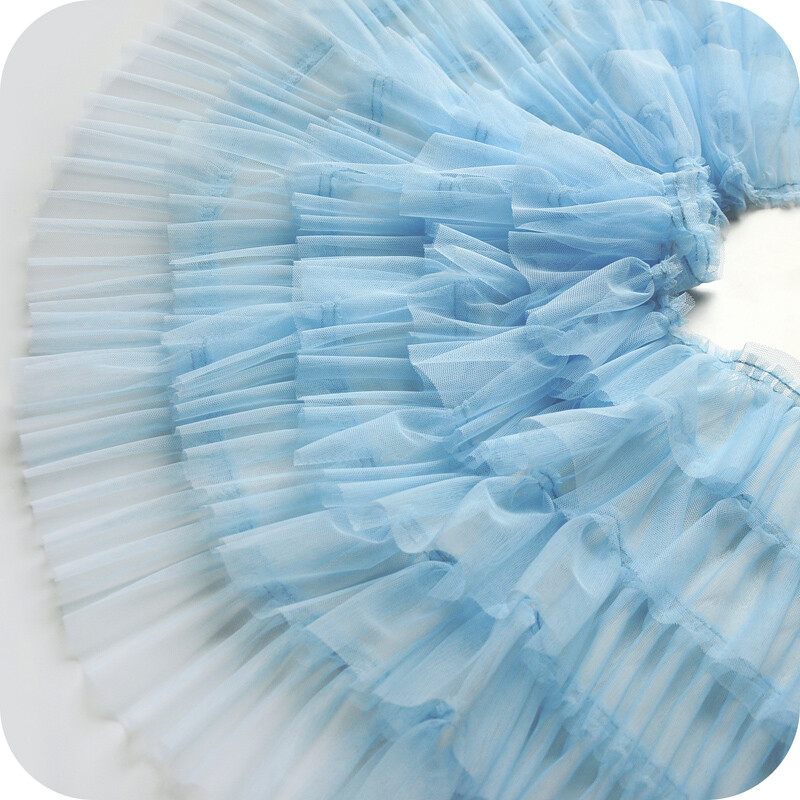 2M DIY 35cm Width Lace Trim Ruffle Edge Layered Mesh Frill Fabric Dress ...