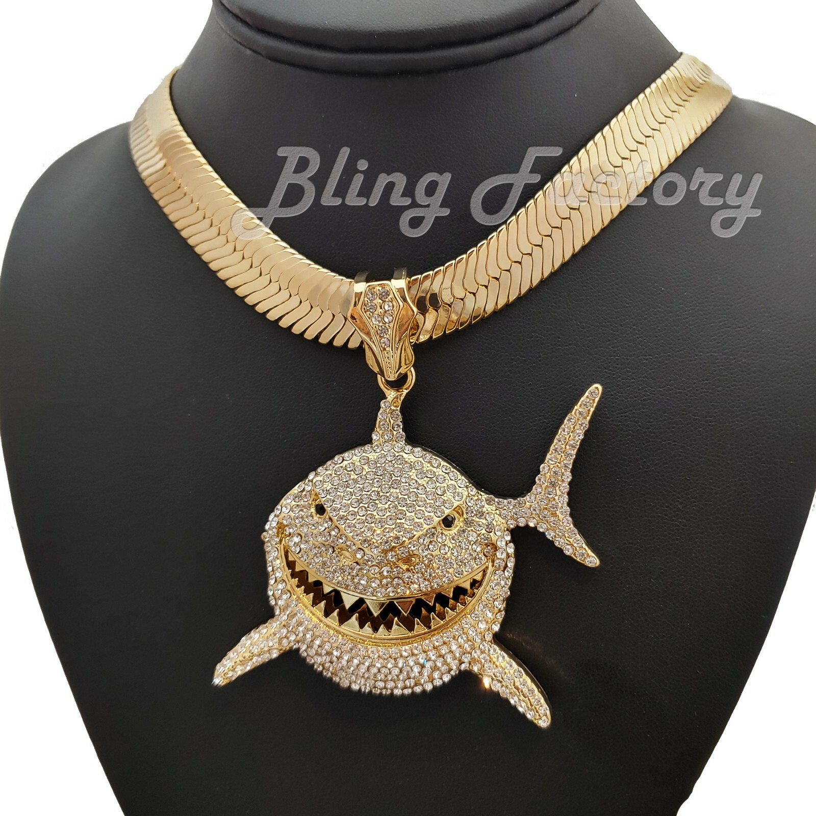 Hip Hop 6ix9ine Large Shark pendant & 11mm 20" 24" Herringbone Chain ...