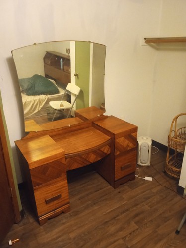 Antique Art Deco Waterfall Vanity Wood Desk Table with Drawers | eBay