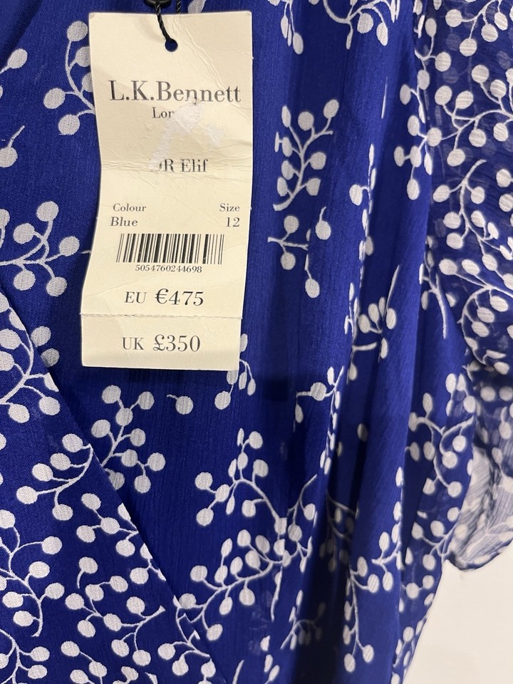 NEW L.K.BENNETT FLORAL DR ELIF PRINT DRESS SIZE UK 12 US 8 BLUE WHITE ...