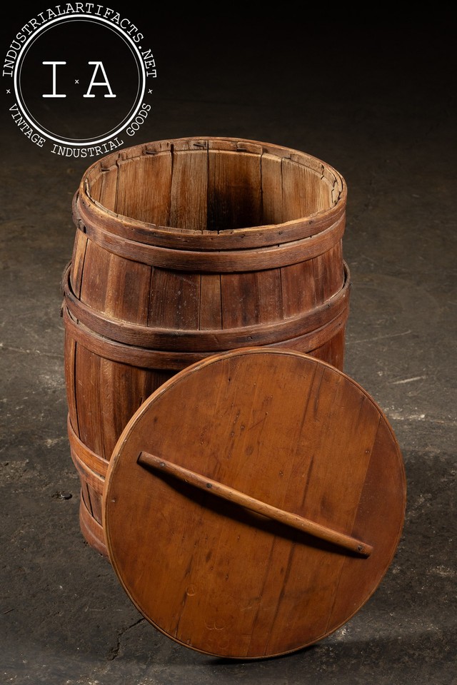 Early 20th-Century Wooden Storage Barrel with Lid | eBay