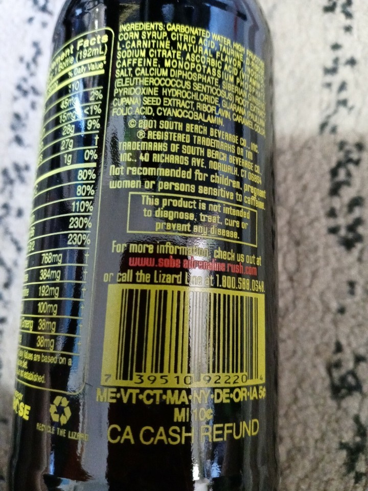 2001 Sobe Adrenaline Rush SEALED AUTHENTIC RARE EXOTIC POP ENERGY DRINK ...