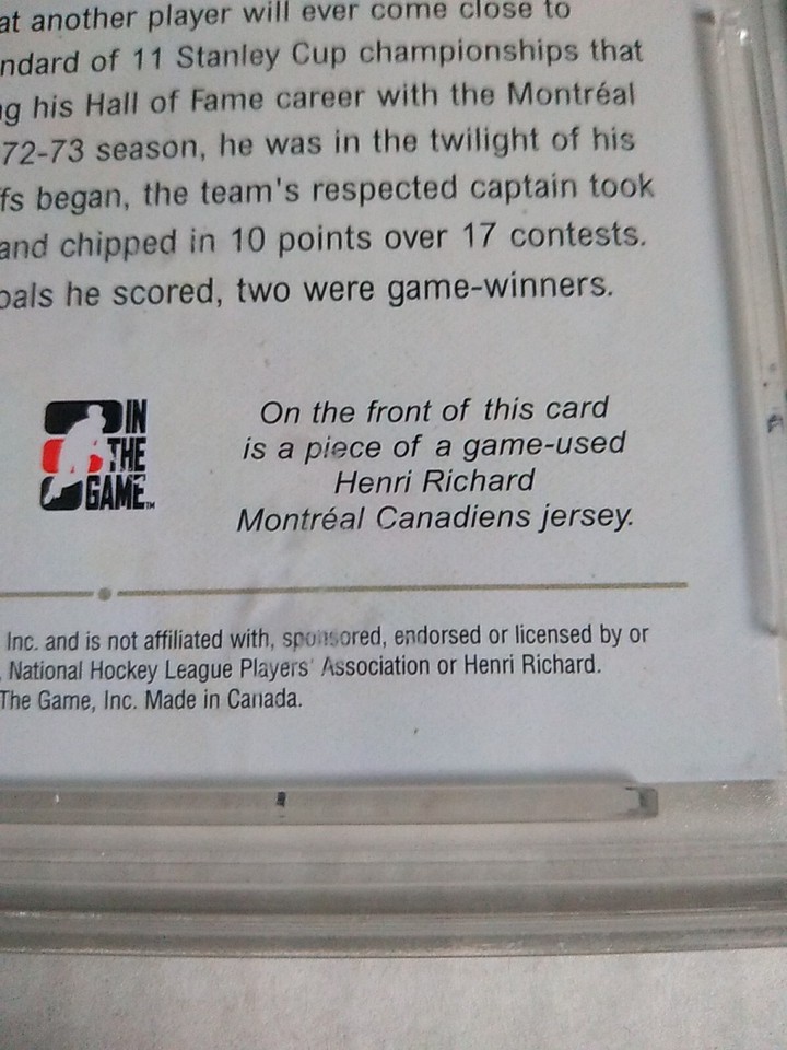 2012 ITG Henri Richard Patch /10 History Of Hockey Gold Montreal ...