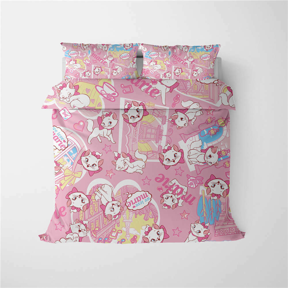 Pink Cute Kitten Bow Star 3D Quilt Duvet Doona Cover Set Pillow case ...