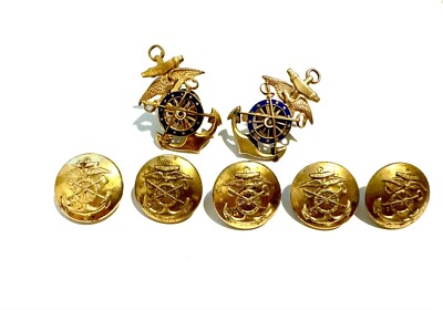 US Army Harbor Boat Service Chief Anchors Cover Collar Buttons HBS Navy ...