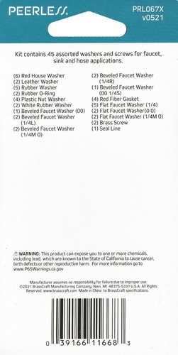 Peerless 45-PCS PLUMBING REPAIR KIT Washers Screws Faucet Sink Bathroom ...