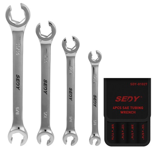 4PC Flare Nut Wrench Open-Ended Brake Pipe Spanner Set 1/4" 3/8" - 11/ ...
