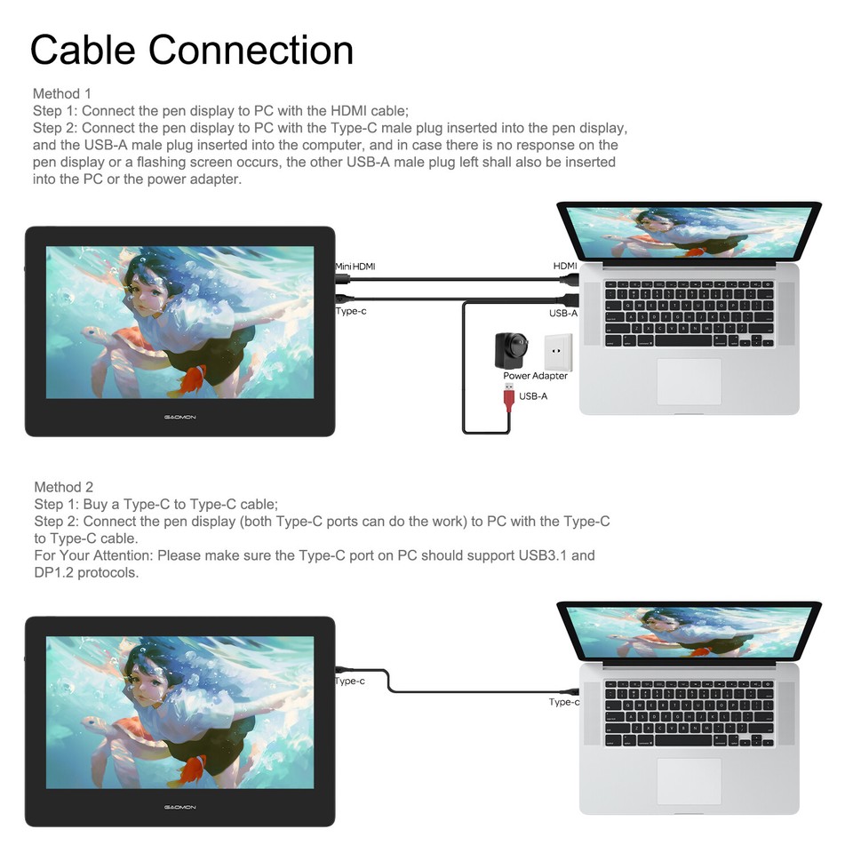 13.3 inch Graphic Tablet With Screen Full-laminated Pen Display GAOMON ...