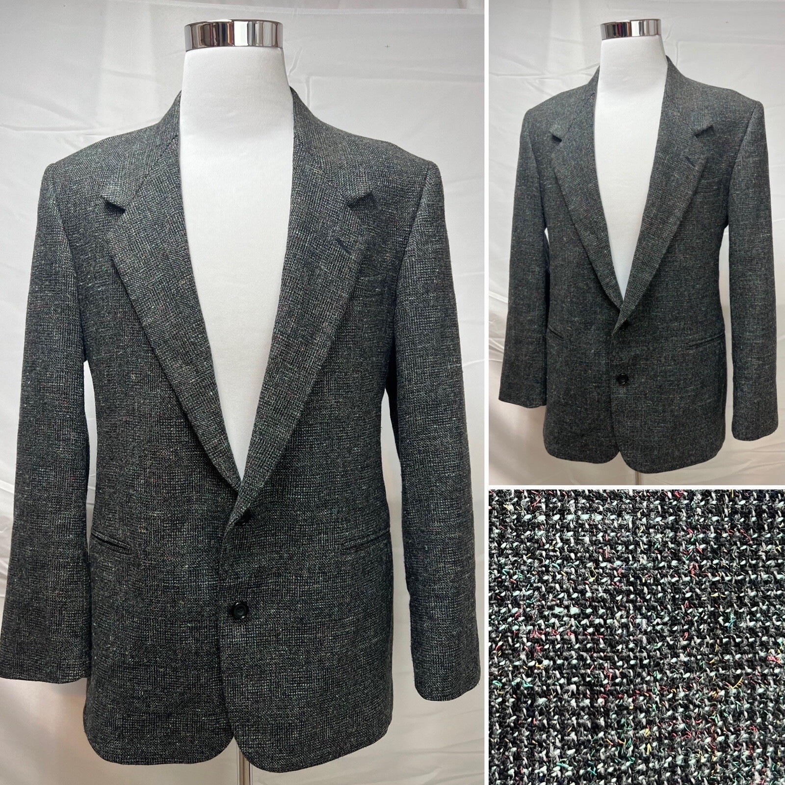 Vintage Tweed J.J.Cochran Black Speckled 2-Button 46L Blazer Jacket ...