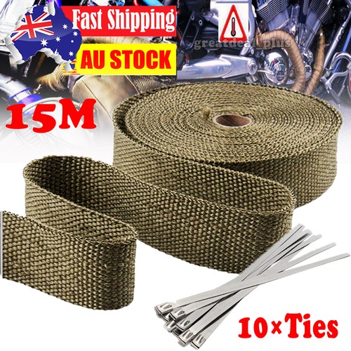 TITANIUM EXHAUST HEADER WRAP TAPE 2500°F Heat Protection 15m X 50mm +S ...