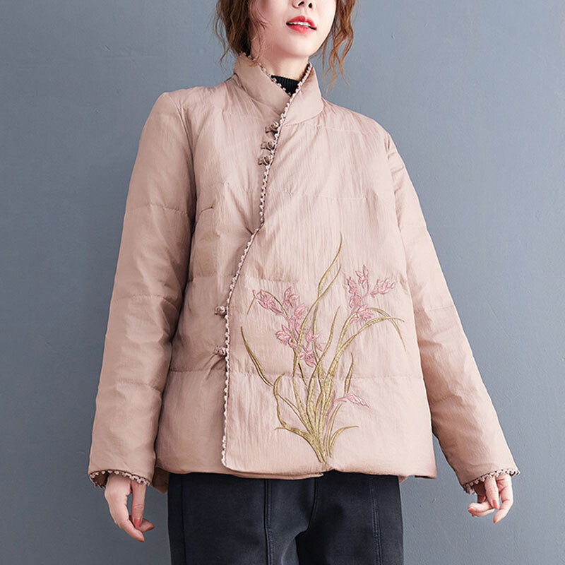 Ladies Chinese Floral Embroidery Jacket Warm Coat Quilted Padded Short ...