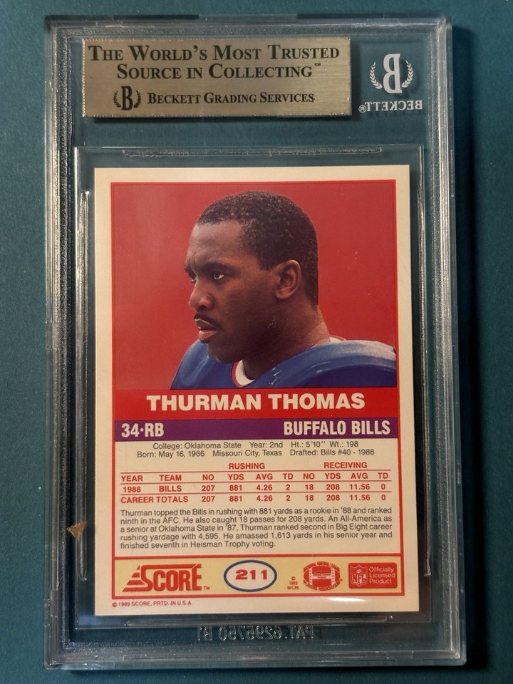 1989 Score #211 Thurman Thomas BGS 9.5 Gem Mint | eBay