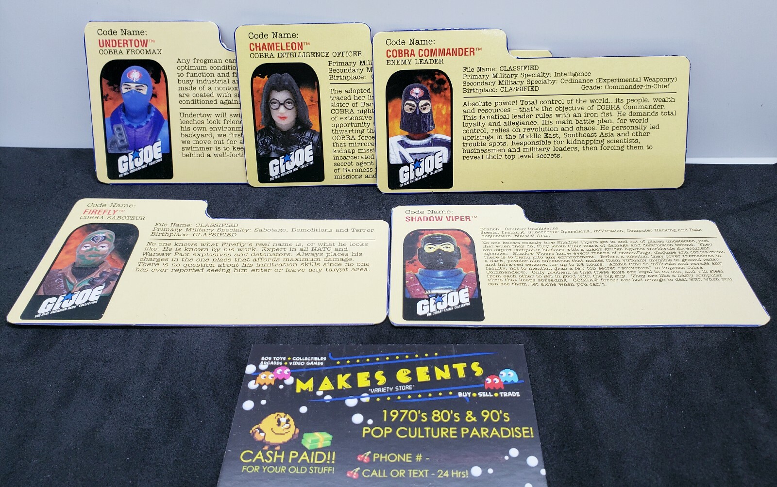 Lot Of 5 - Vintage GI Joe - File Card Back Hasbro ARAH Original Card ...