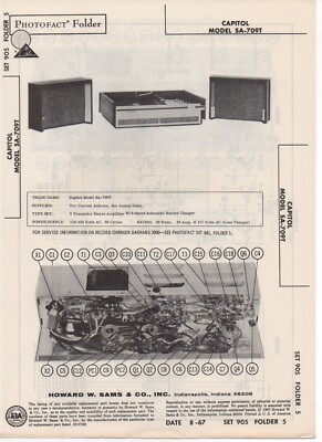 1967 CAPITOL SA-709T RECORD PLAYER CHANGER SERVICE MANUAL SCHEMATIC ...