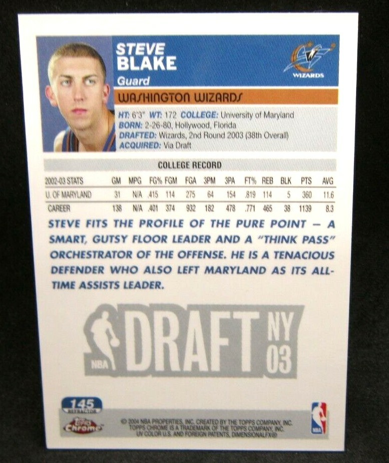 Steve Blake RC 2003-04 Topps Chrome REFRACTOR Rookie Card#145!Wizard G ...