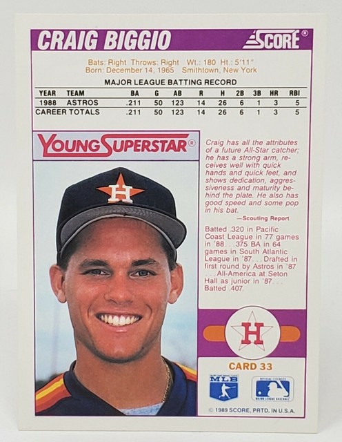 1989 Score - Factory Set Young Superstars II #33 Craig Biggio (RC) for ...