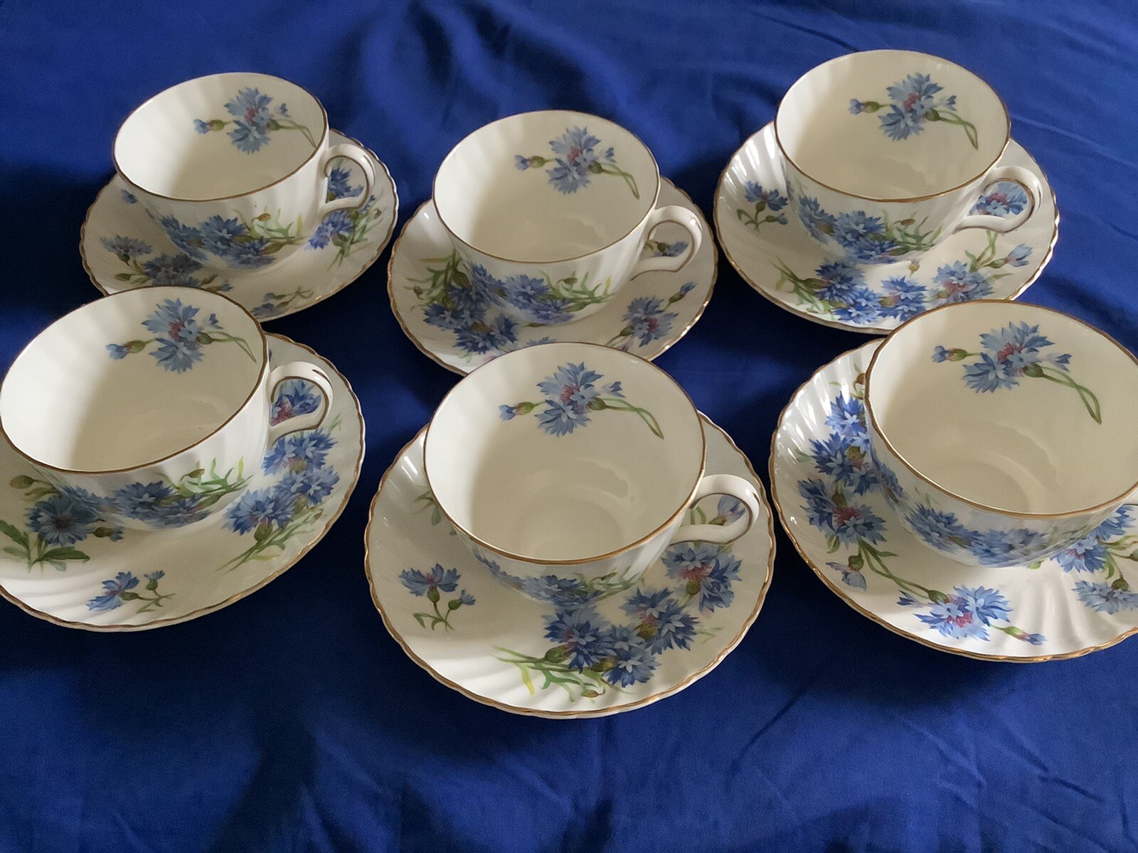 Adderley Bone China- Vintage Set Of 6 Tea Cups & Saucers- Cornflower ...