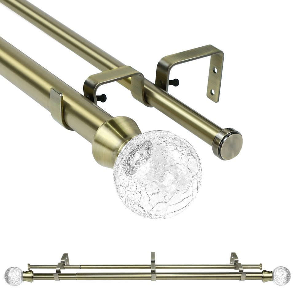 1" Crackle Glass Manhattan Double Drapery Curtain Window Rod Set, 28 ...