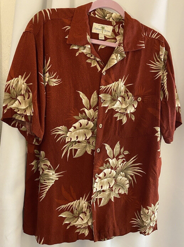 Island Shores Shirt Mens Large Hawaiian Red Wood Buttons Classic Style ...