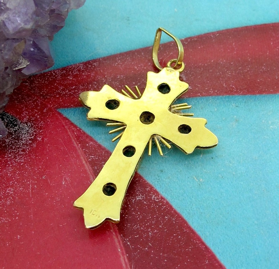 18k Yellow Gold Columbian Emeralds Cross Pendant | eBay