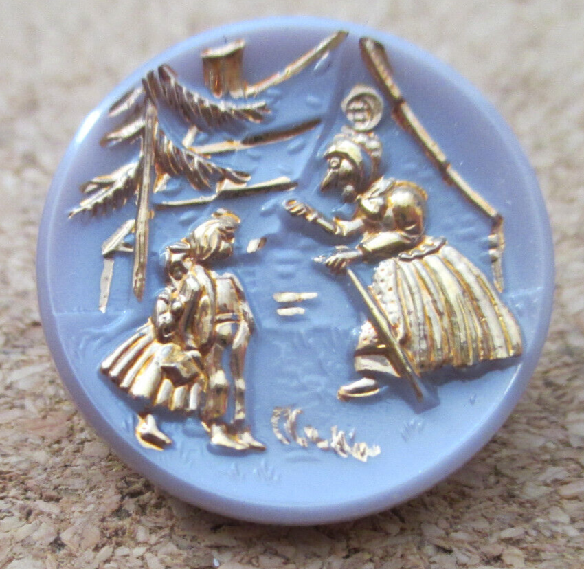 1 - Raised Gold Hansel and Gretel on a Round Purplish Button #59 .840 ...