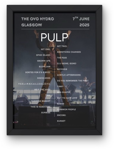 Pulp Live 2025 UK Tour Setlist Poster ALL DATES A1-5 Frame Option ...
