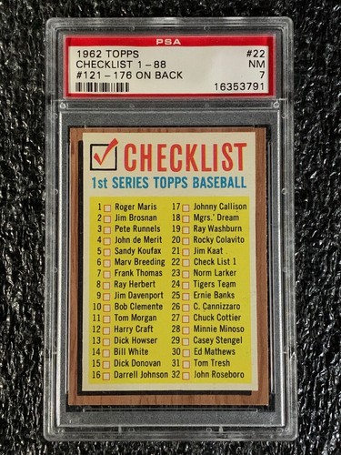 1962 Topps Baseball #22 Checklist 1-88 PSA 7 | eBay
