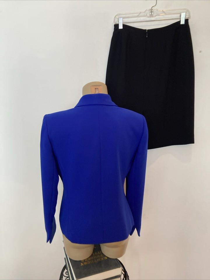 Kasper size 8 petite royal blue jacket and black skirt suit | eBay