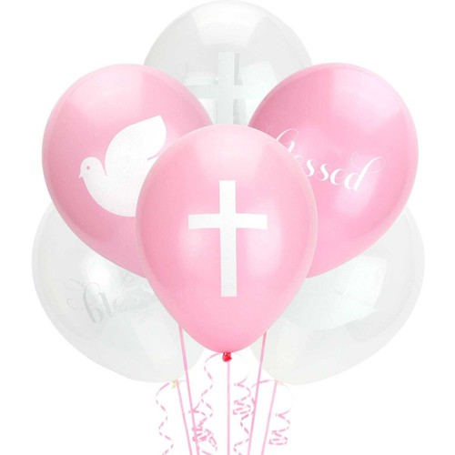 Faith Clear and Pink Latex Helium Cross Balloons 6 Christening Baptism ...