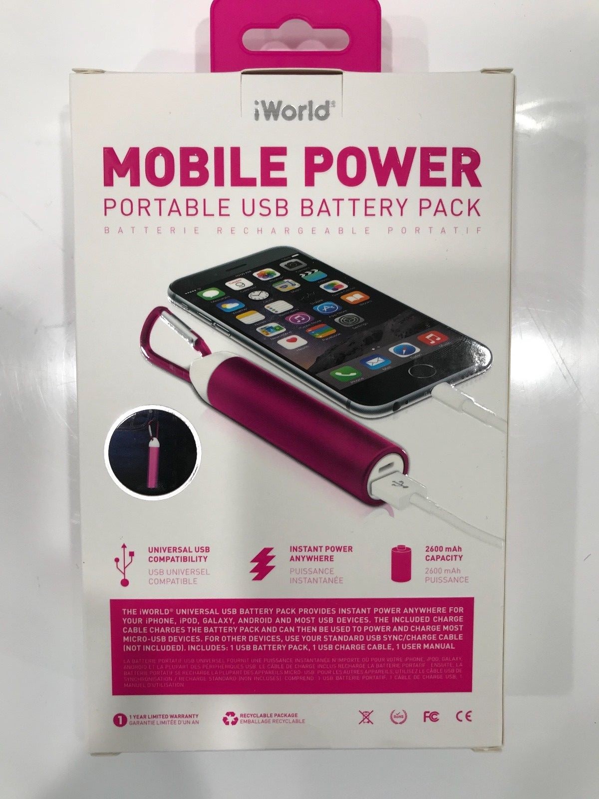 iWorld Mobile Power Portable USB Battery Pack With Belt Clip for sale ...