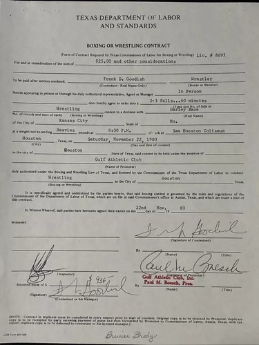 BRUISER BRODY (Frank Goodish) HOF signed 2X wrestling contract GRAIL ...