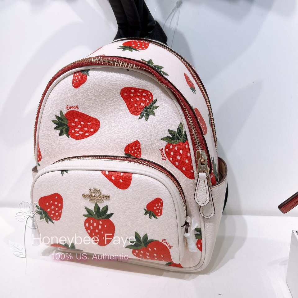 NWT Coach Mini Court Backpack In Signature Canvas/ With strawberry ...