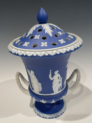 Antique Wedgwood Cobalt Blue Color Jasper Ware Potpourri Campana Vase ...