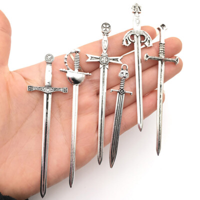 6PCS Retro Silver Long Swords Knight's Sword Cosplay Model Doll's House ...
