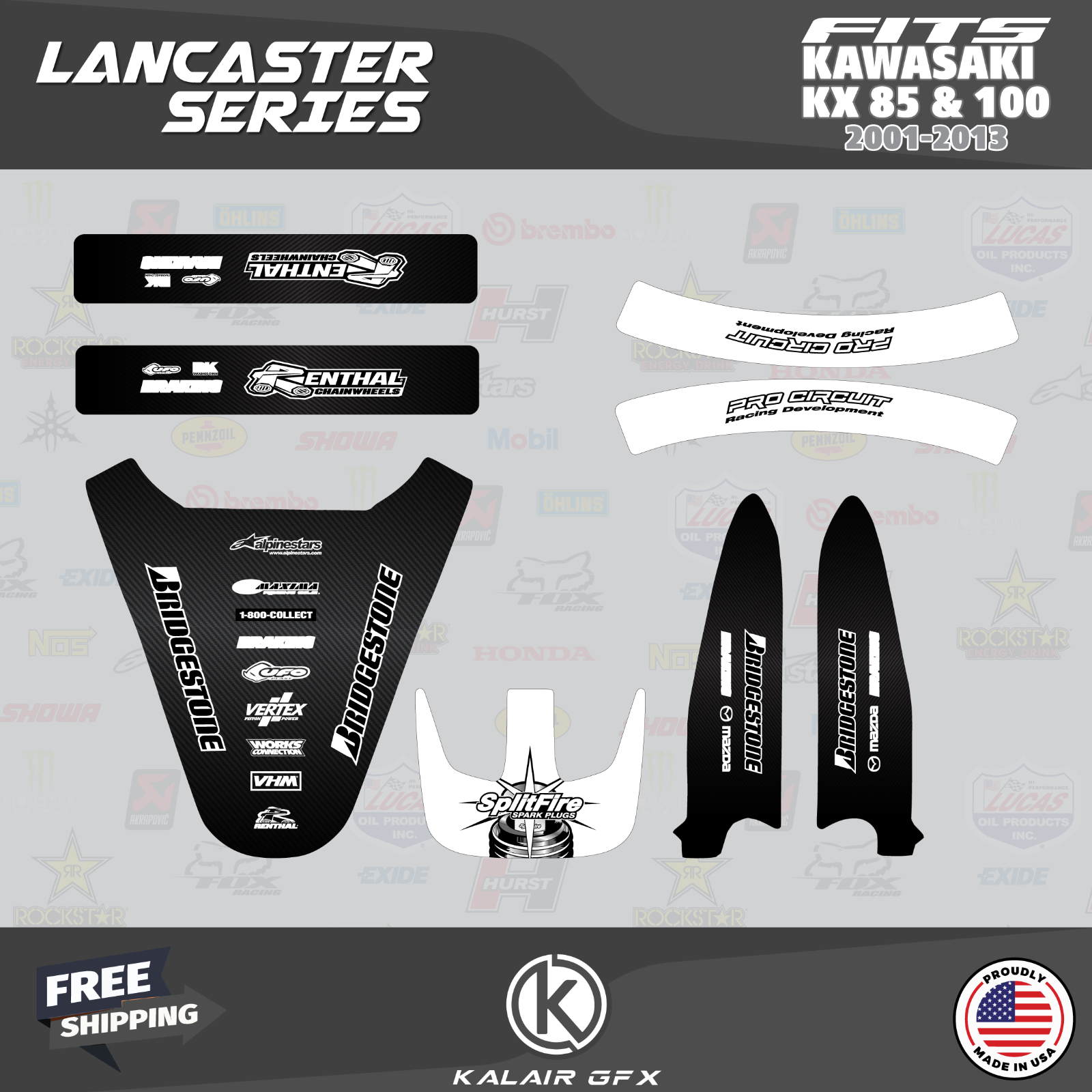 Graphics Kit for Kawasaki KX85 KX100 (2001-2013)KX 85 KX 100 Lancaster ...