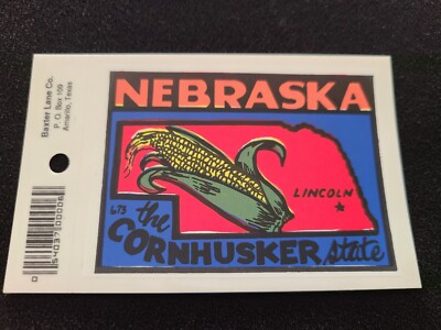 Nebraska The Cornhusker State Vintage Travel Souvenir Decal / Window ...