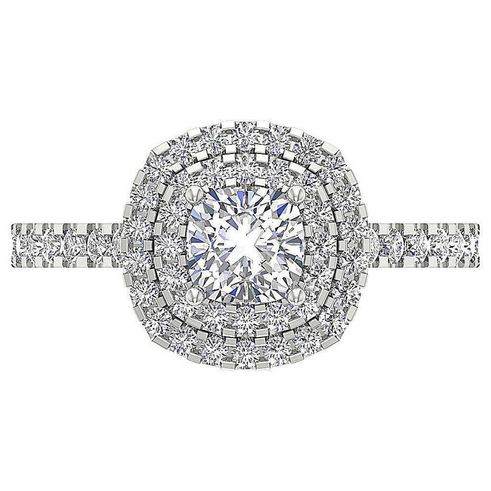 Solitaire Halo Engagement Ring I1 G 1.75 Ct Cushion Round Diamond 14K ...