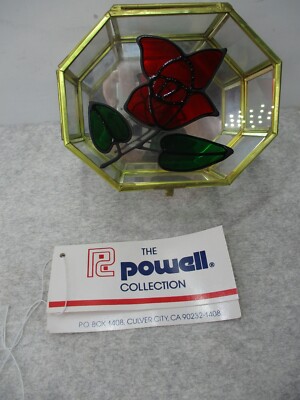 Vintage Powell Glass Brass Red Rose Mirrored Trinket Ring Jewelry Box ...