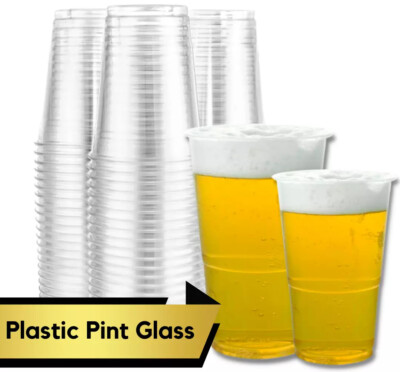 100PK Heavy Duty Clear Plastic Pint Glasses Disposable Pint Cups Party ...