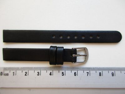 Black plain untapered unstitched 10 MM leather watch band strap - SHORT ...