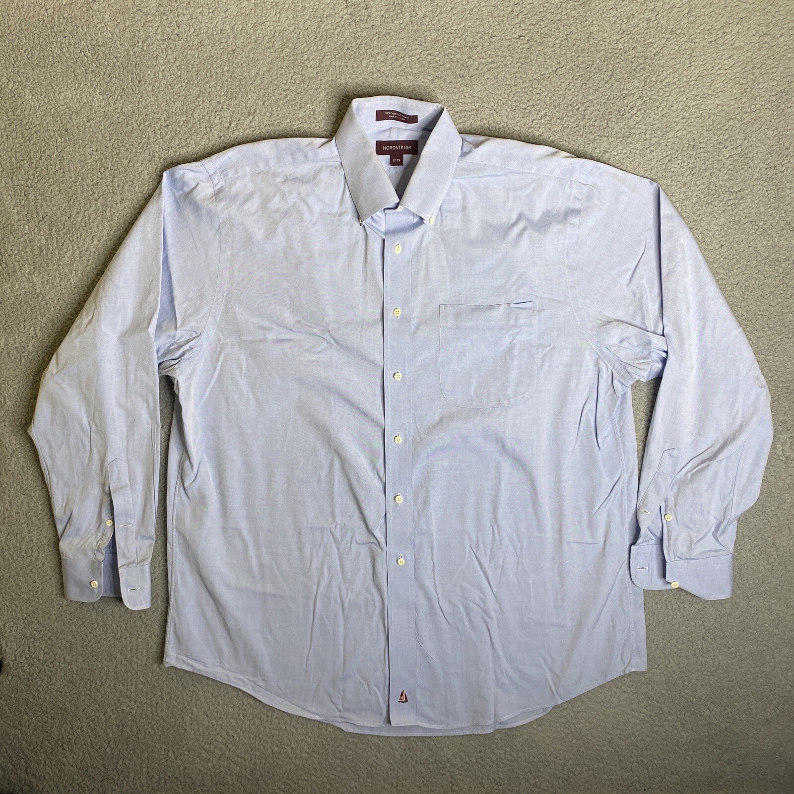 Nordstrom Button Down Shirt Mens 17 /35 Blue 2x2 Pinpoint Long Sleeve ...